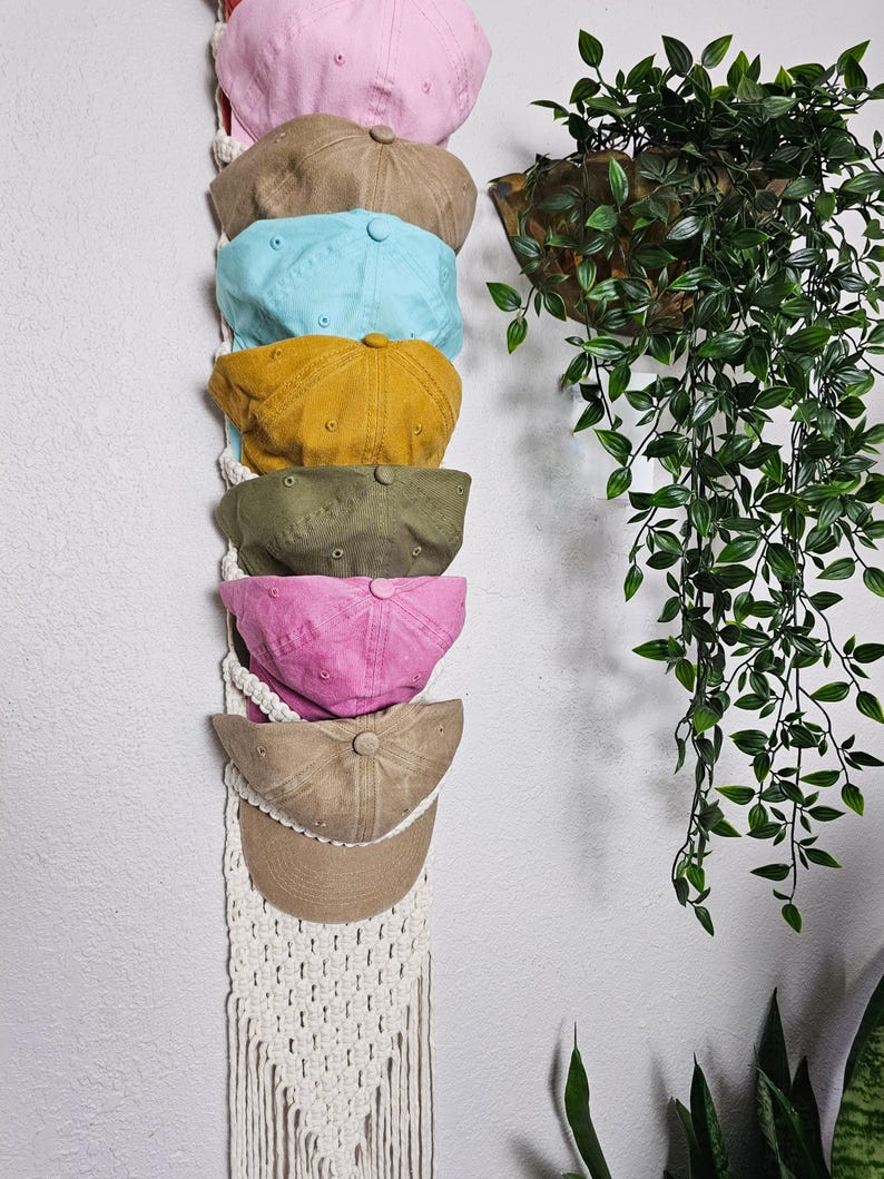 Macrame Baseball Cap Hanger: Natural Off-white Recycled Cotton, Holds ...
