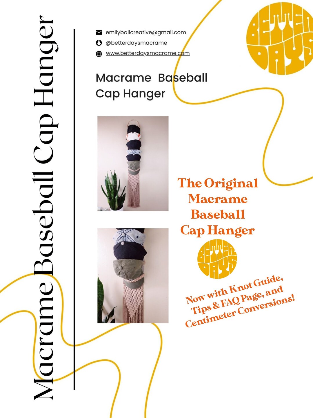 Macrame Baseball Cap Hanger PDF Pattern With Knot Guide / - Etsy