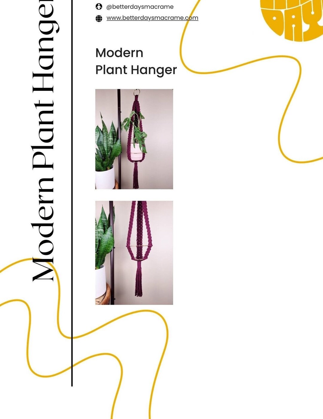Macrame Modern Plant Hanger PDF Pattern - Intermediate Level Plant ...