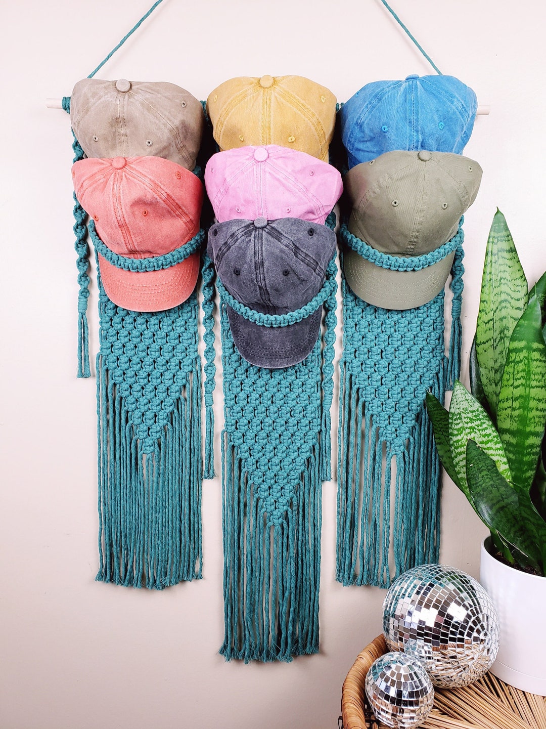 Teal Macrame Baseball Cap Holder Etsy