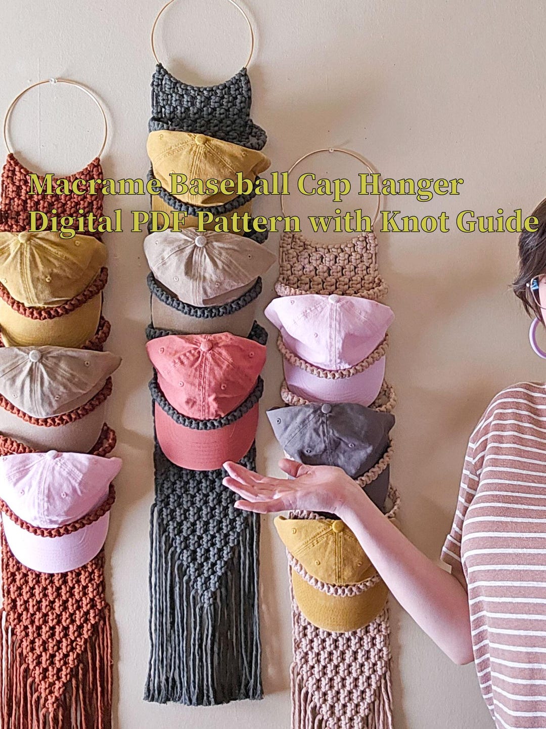Macrame Baseball Cap Hanger PDF Pattern Tutorial With Knot Guide ...