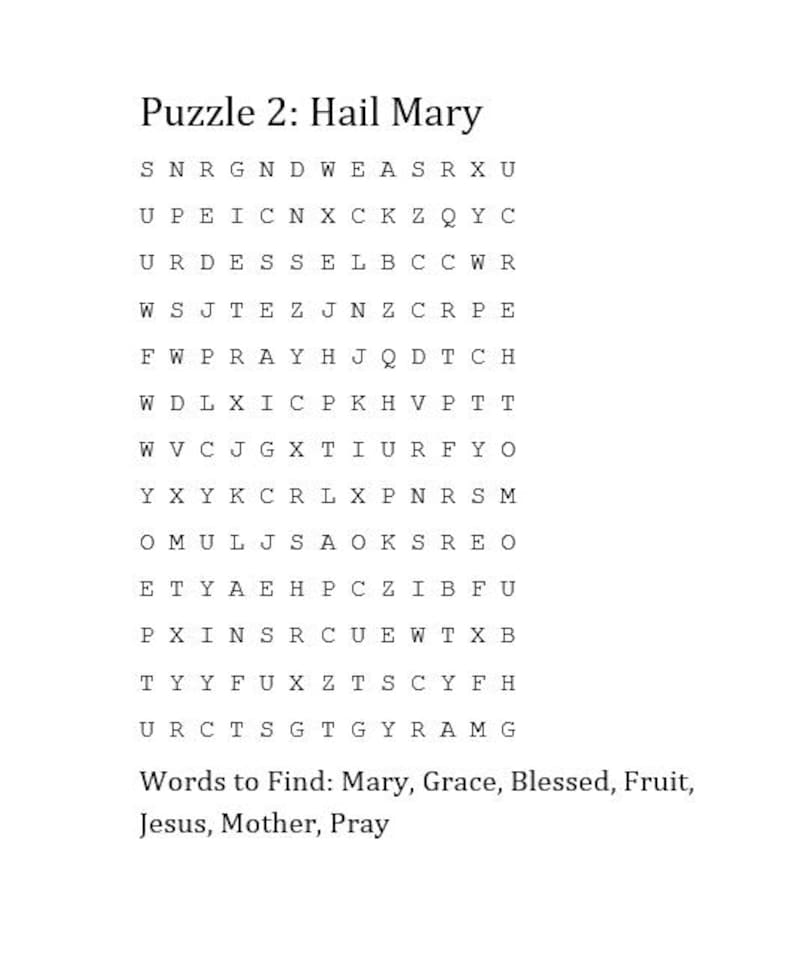 Catholic Prayers Word Search for Kids: 50 Faith Puzzles - Etsy