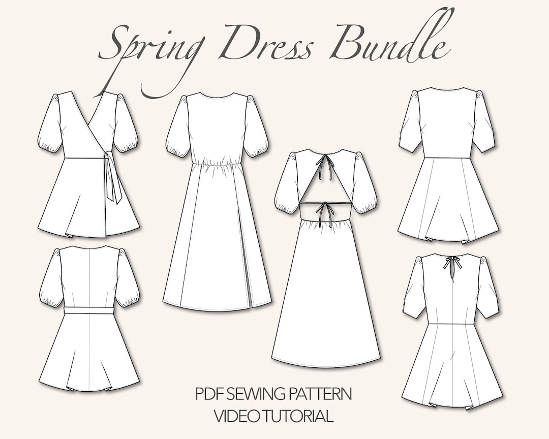 Spring Dress Sewing Pattern Bundle Women Dress Pattern Mini Dress ...