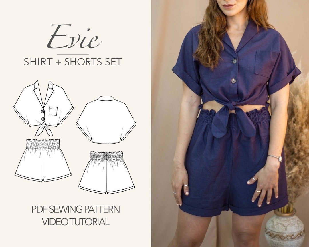 Crop Shirt and Shorts Sewing Pattern Two Piece Set Pattern Women Top ...