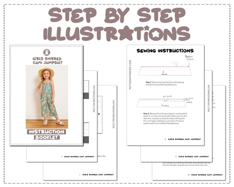 Girls Shirred Cami Jumpsuit Printed Sewing Pattern – Paper Pattern (1Y ...