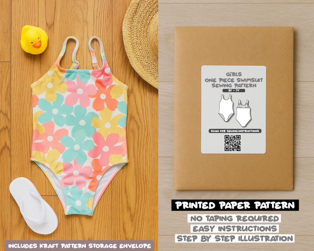Girls One Piece Swimsuit Printed Sewing Pattern – Paper Pattern (3Y–7Y ...