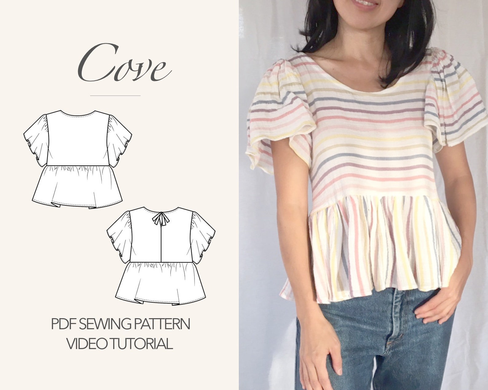 Peplum Top Sewing Pattern Flutter Sleeve Top Pattern Women Top Pattern ...