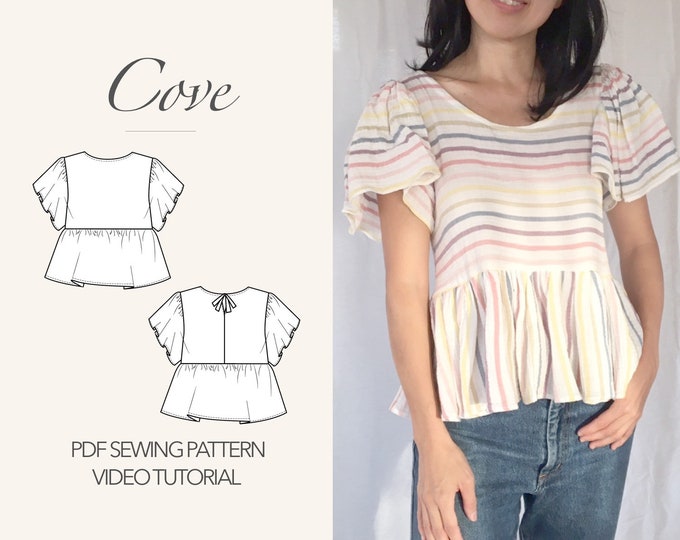 Sewing Pattern Pullover Blouse Pattern, Loose Fit Top Pattern, Flutter ...