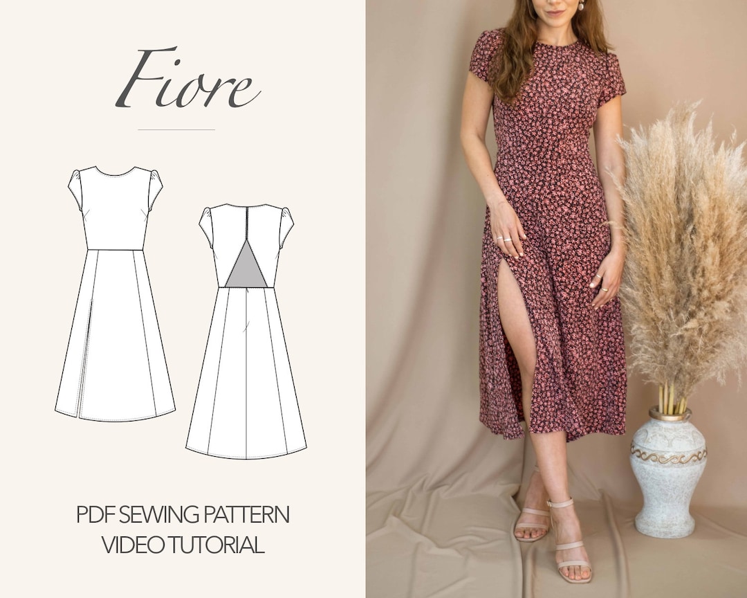 Dress Sewing Pattern Backless Midi Dress Pattern Split Hem Dress Sewing ...