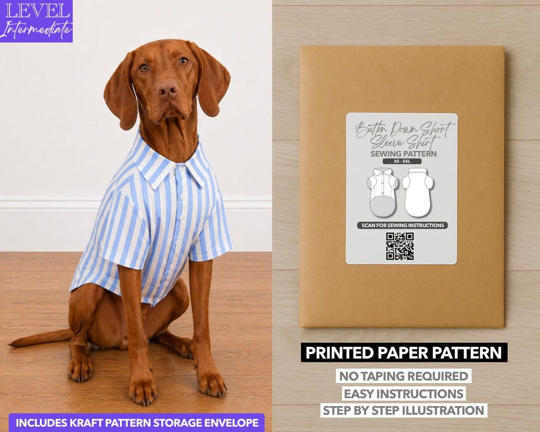 Dog Button Down Short Sleeve Shirt Printed Sewing Pattern – Paper ...