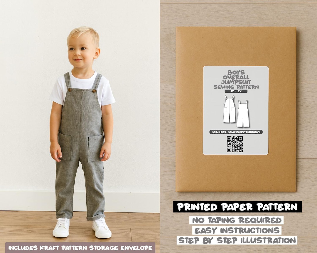 Toddler Boys Pocket Overall Jumpsuit Printed Sewing Pattern – Paper ...
