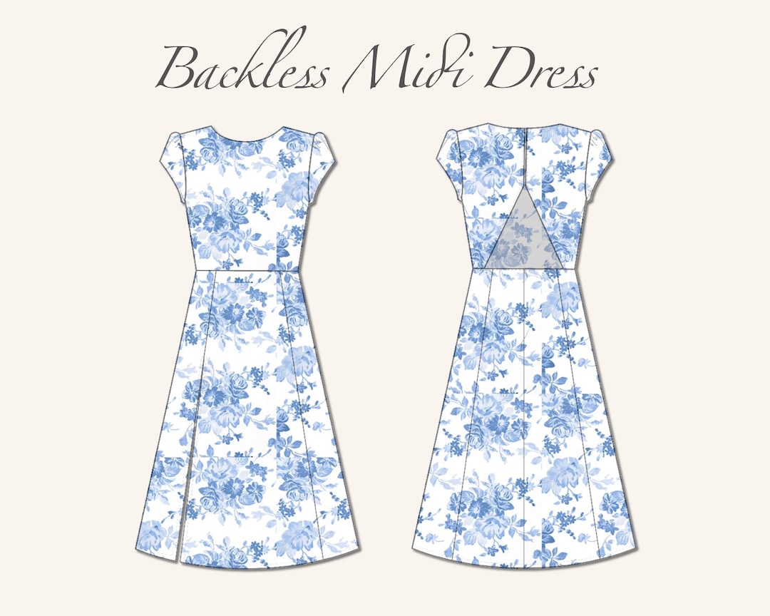 Backless Midi Dress Sewing Pattern Midi Dress PDF Pattern Open Back ...