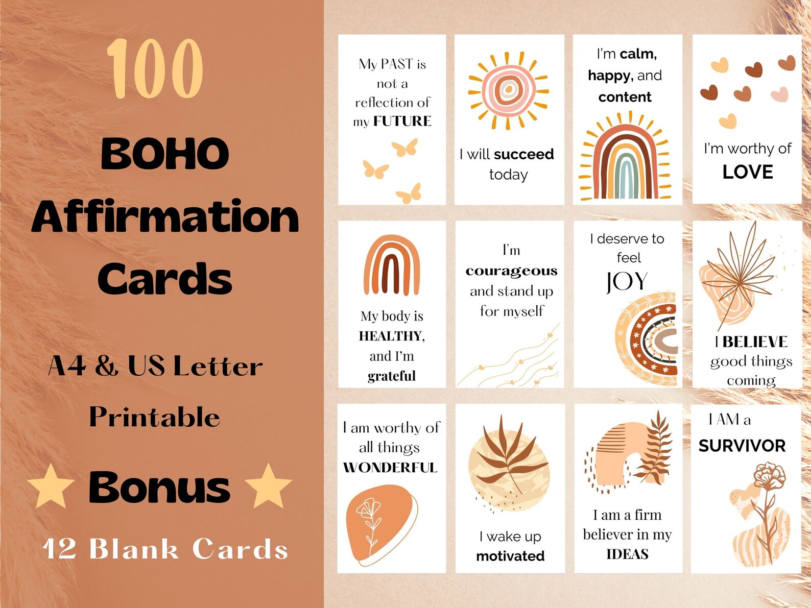 Boho Affirmation Cards Printable Affirmation Cards Boho - Etsy