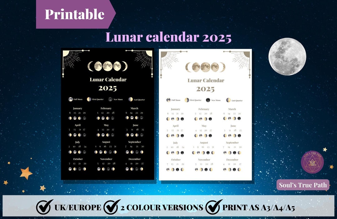 2025 Moon Calendar Northern Hemisphere Moon Calendar 2025 Lunar ...