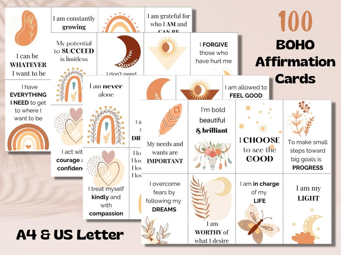 Boho Affirmation Cards Printable Affirmation Cards Boho - Etsy