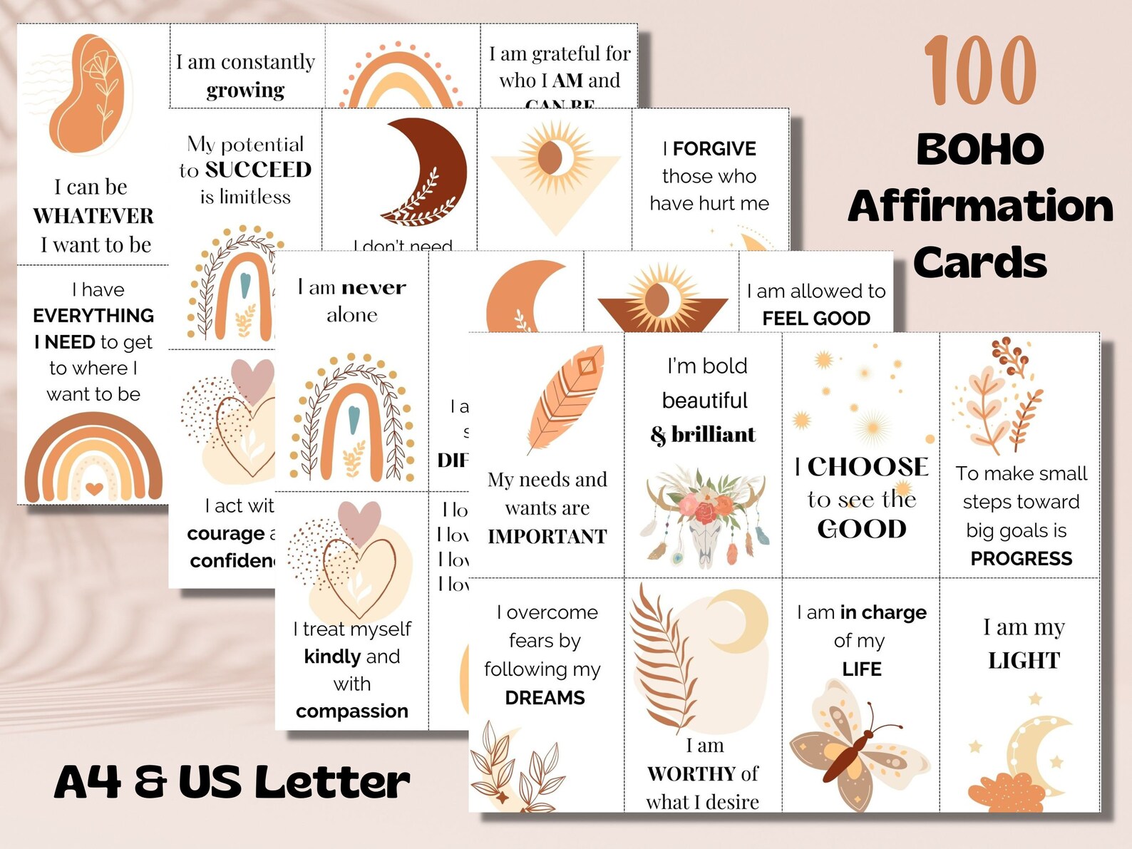 Boho Affirmation Cards Printable Affirmation Cards Boho - Etsy