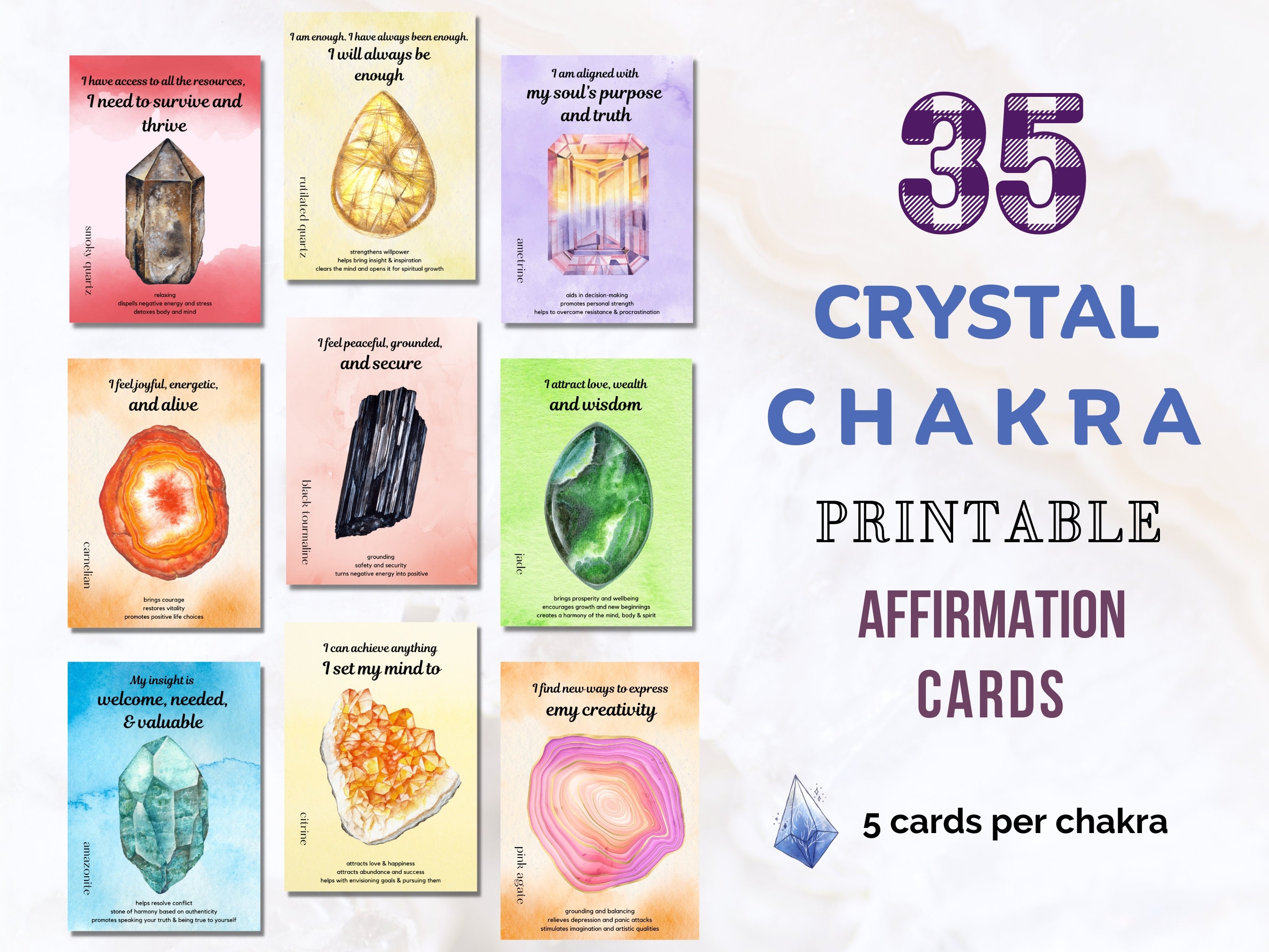 Crystal Chakra Printable Affirmation Cards | Daily Affirmation Cards ...
