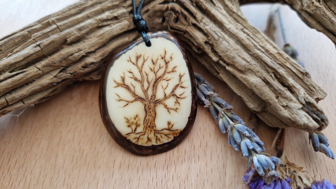 Tree of Life/tagua Nut vegetable Ivory Pyrography Pendant/eco Friendly ...