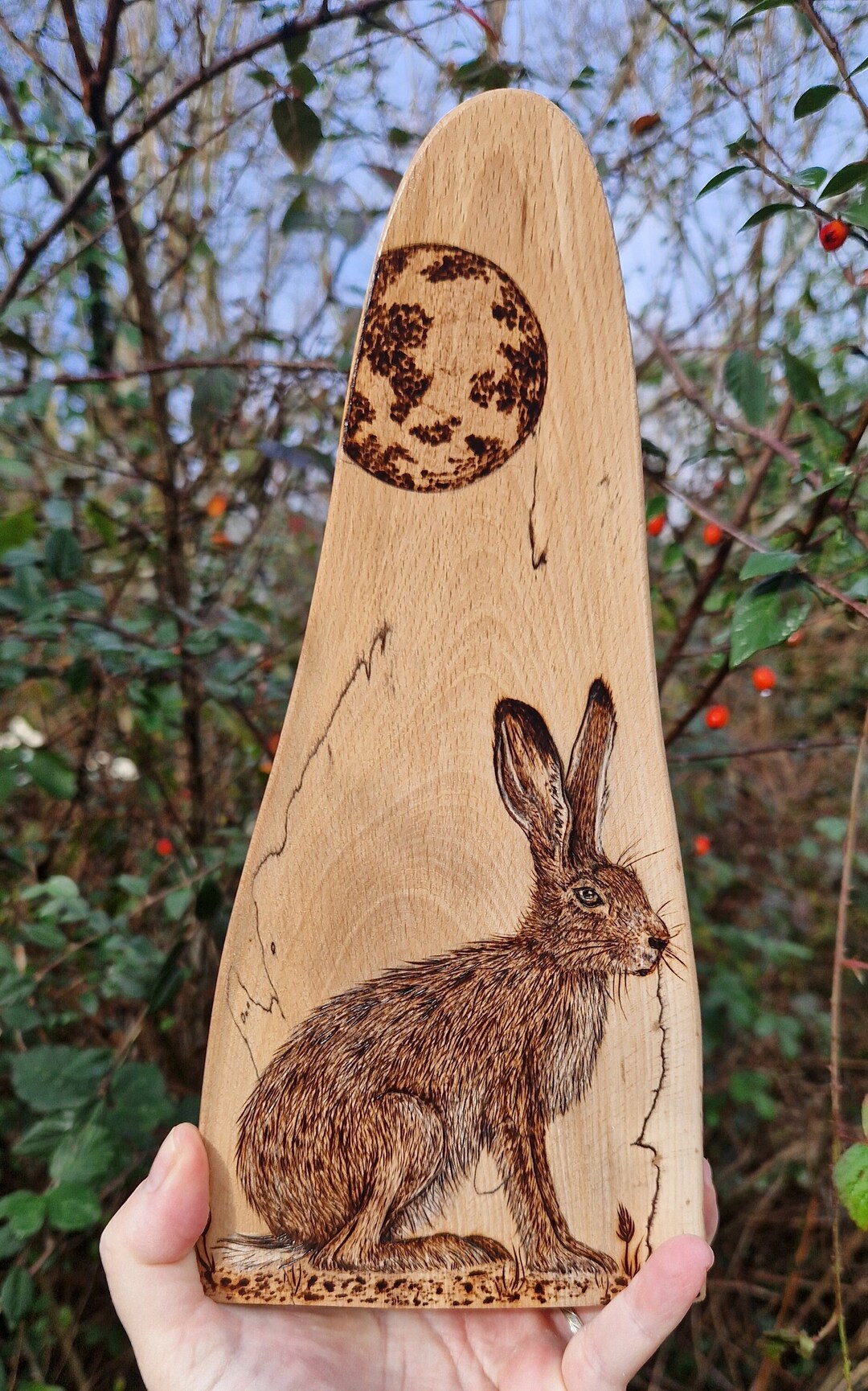 Moonlit Hare/pyrography Art/altar Piece/ Free Standing Moonlit Hare ...