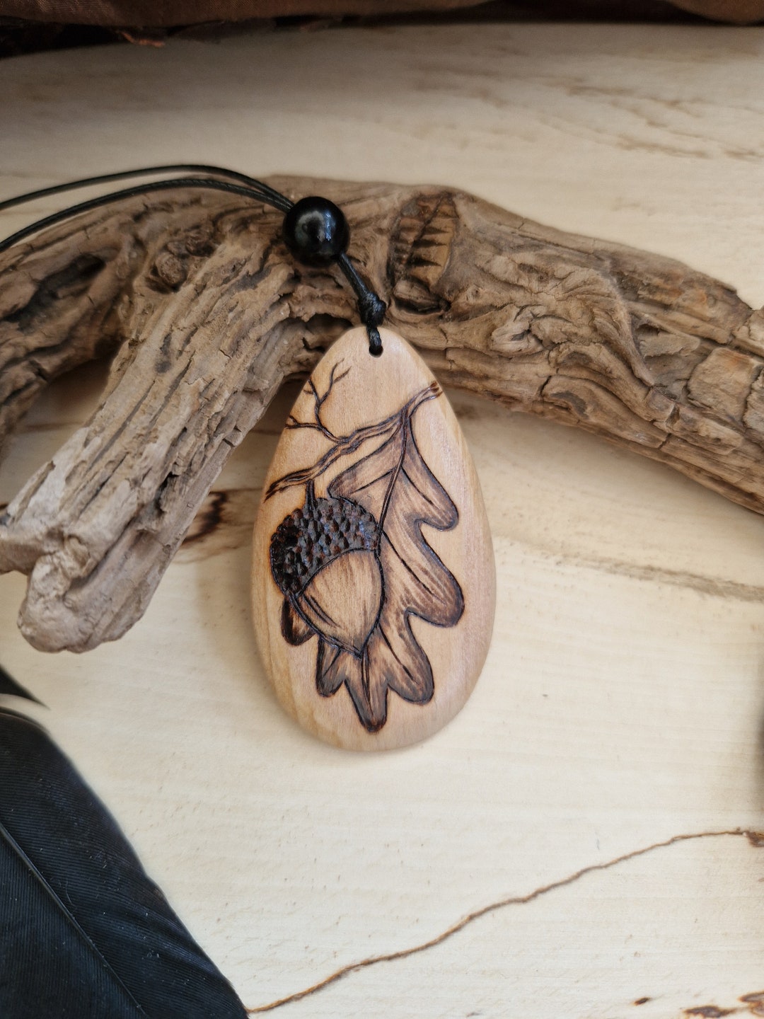 Acorn and Oak Leaf Pyrography Pendant/lightweight/adjustable Amulet - Etsy