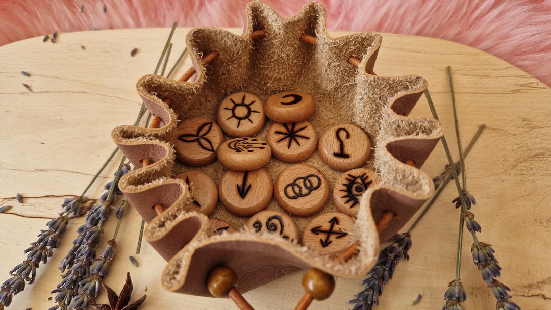 Pyrography Hand Drawn Witches Runes Hand Made Leather Casting Pouch - Etsy