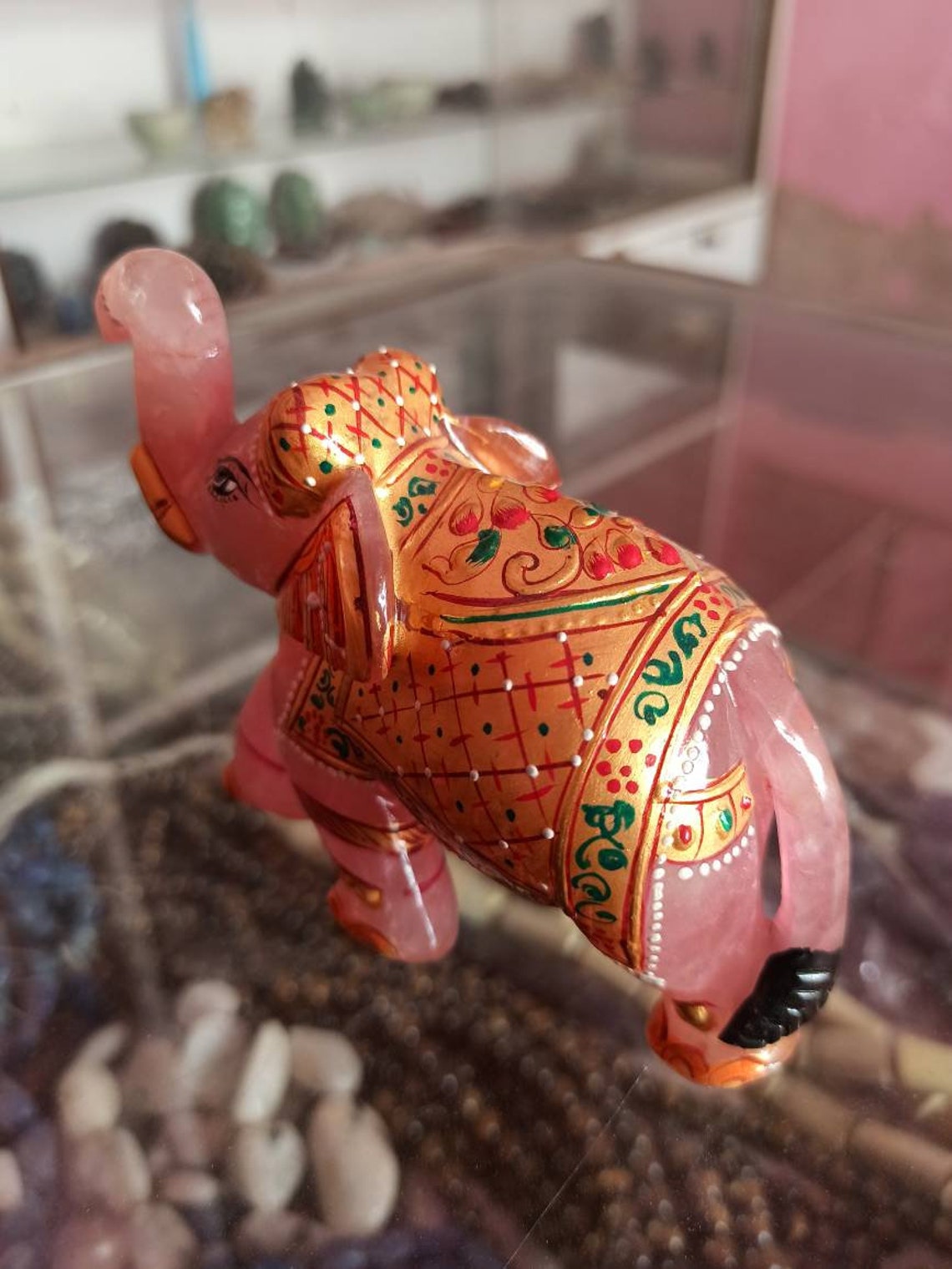 Unique Rose Quartz Stone Painted Elephant elephant | Etsy