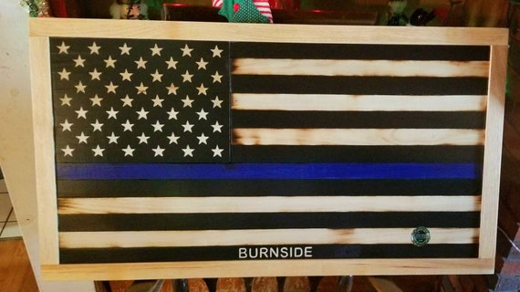 Custom Wooden Blue Line American Flag | Etsy