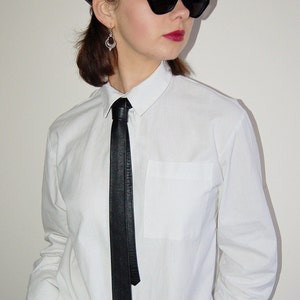 Leather Skinny Neck Tie, Vintage Necktie,gift for Men, for Women,black ...