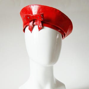 Leather Beret,with Bow,red,chic Handmade Accessories - Etsy