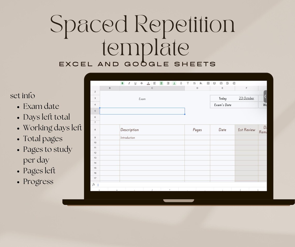 Spaced Repetition Google Sheets Minimalistic Template - Etsy