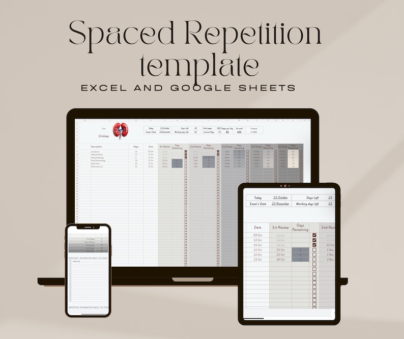 Spaced Repetition Google Sheets Minimalistic Template - Etsy