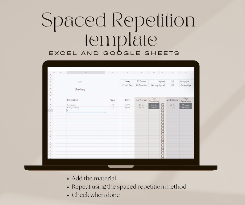 Spaced Repetition Google Sheets Minimalistic Template - Etsy