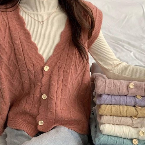 Solid Color Sweater Vest Soft Knit Vest Streetwear Y2K - Etsy