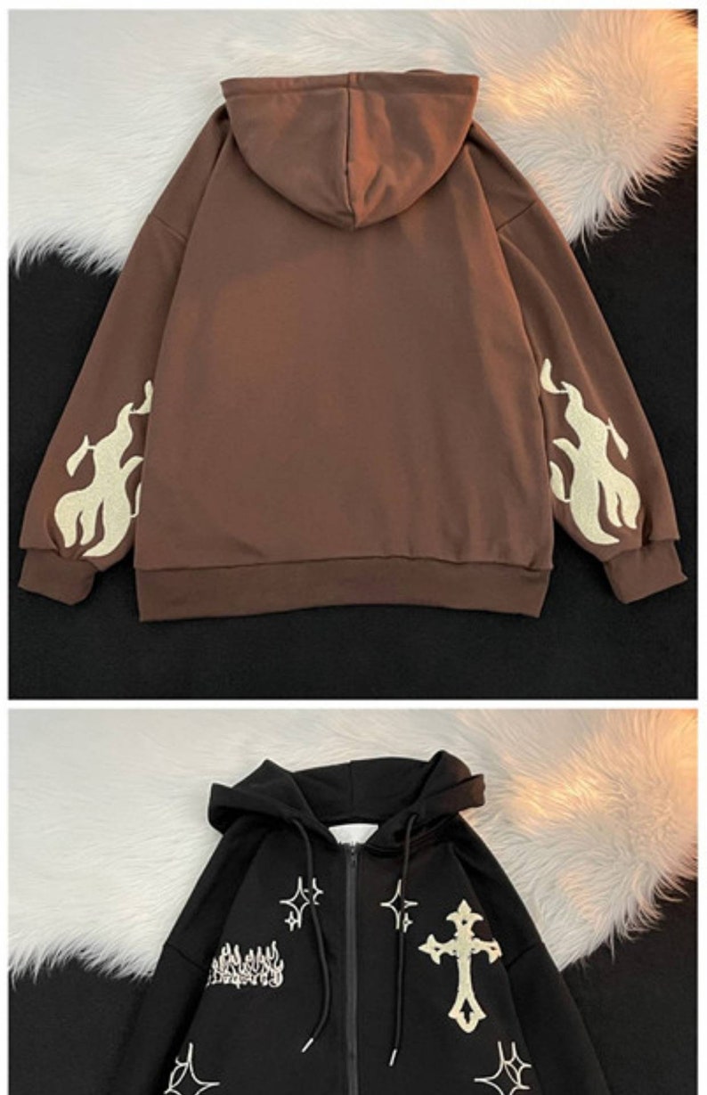 Y2k Cross Embroidered Hoodies Zip up Hoodies Aesthetic - Etsy