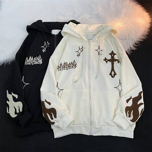 Y2k Cross Embroidered Hoodies Zip up Hoodies Aesthetic - Etsy