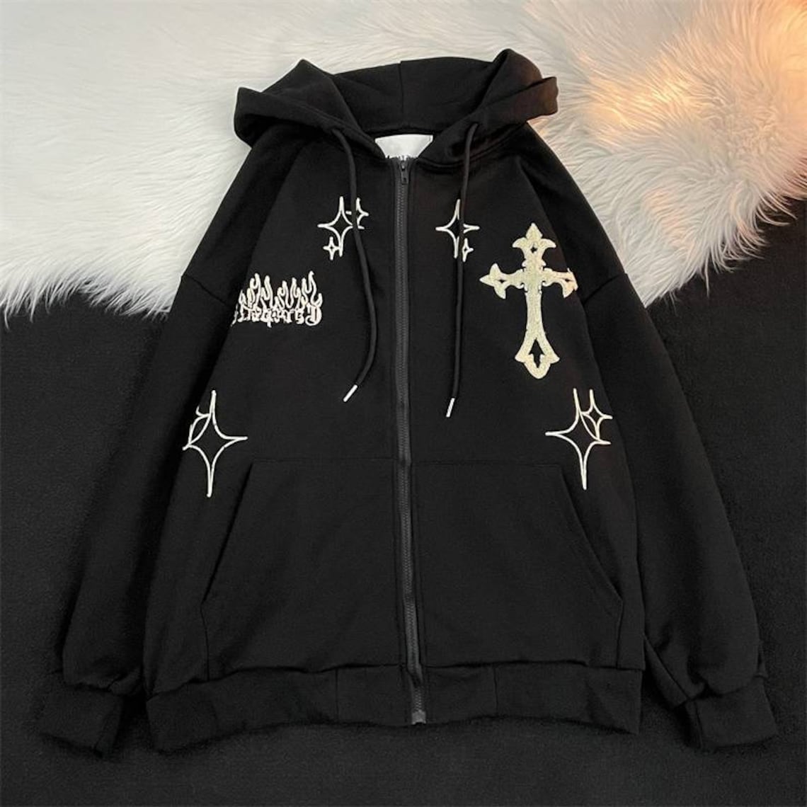 Y2k Cross Embroidered Hoodies Zip up Hoodies Aesthetic - Etsy