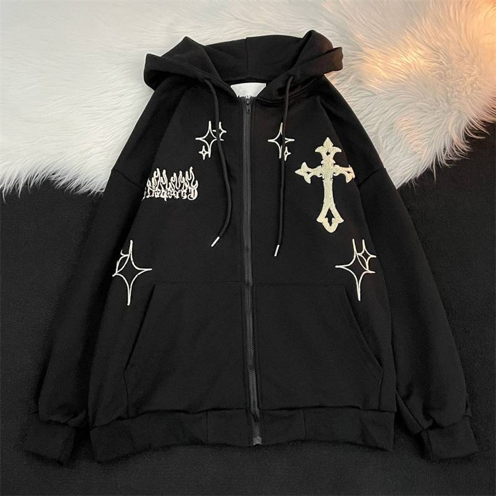Y2k Cross Embroidered Hoodies Zip up Hoodies Aesthetic - Etsy