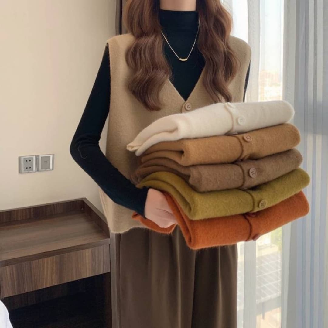 Solid Color Sweater Vest, Soft Knit Vest, Streetwear Y2K Sweater Vest ...