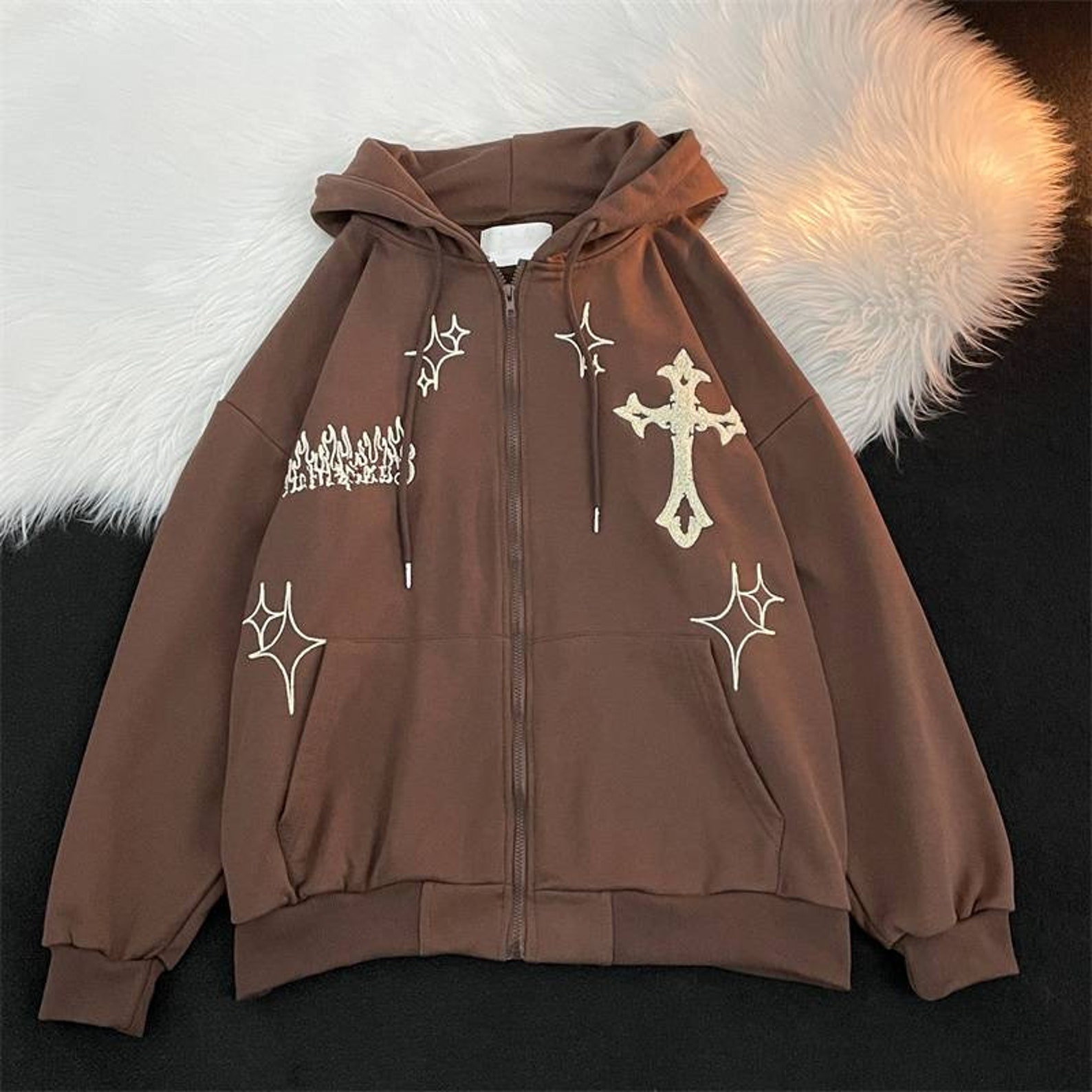 Y2k Cross Embroidered Hoodies Zip up Hoodies Aesthetic - Etsy