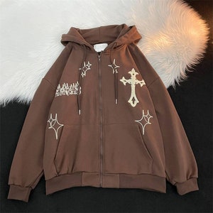 Y2k Cross Embroidered Hoodies Zip up Hoodies Aesthetic - Etsy