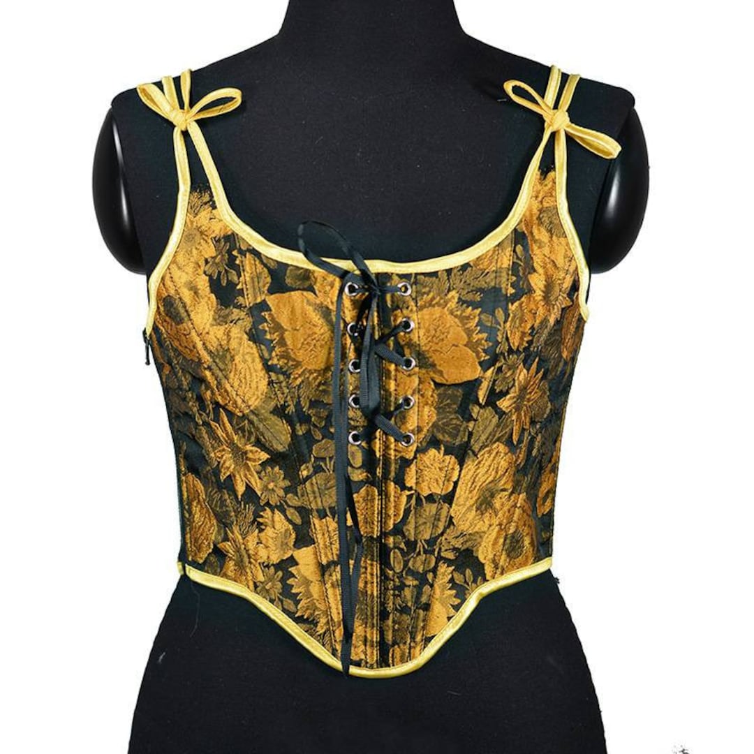 Jacquard Bow Corset Top, Renaissance Lace up Medieval Corset, Floral ...