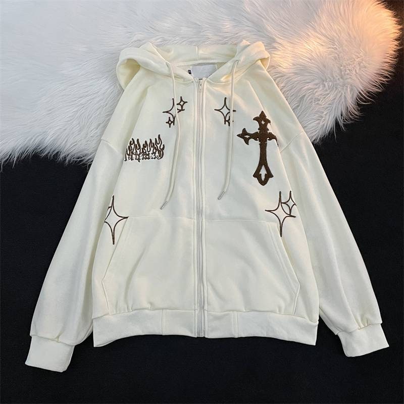 Y2k Cross Embroidered Hoodies Zip up Hoodies Aesthetic - Etsy