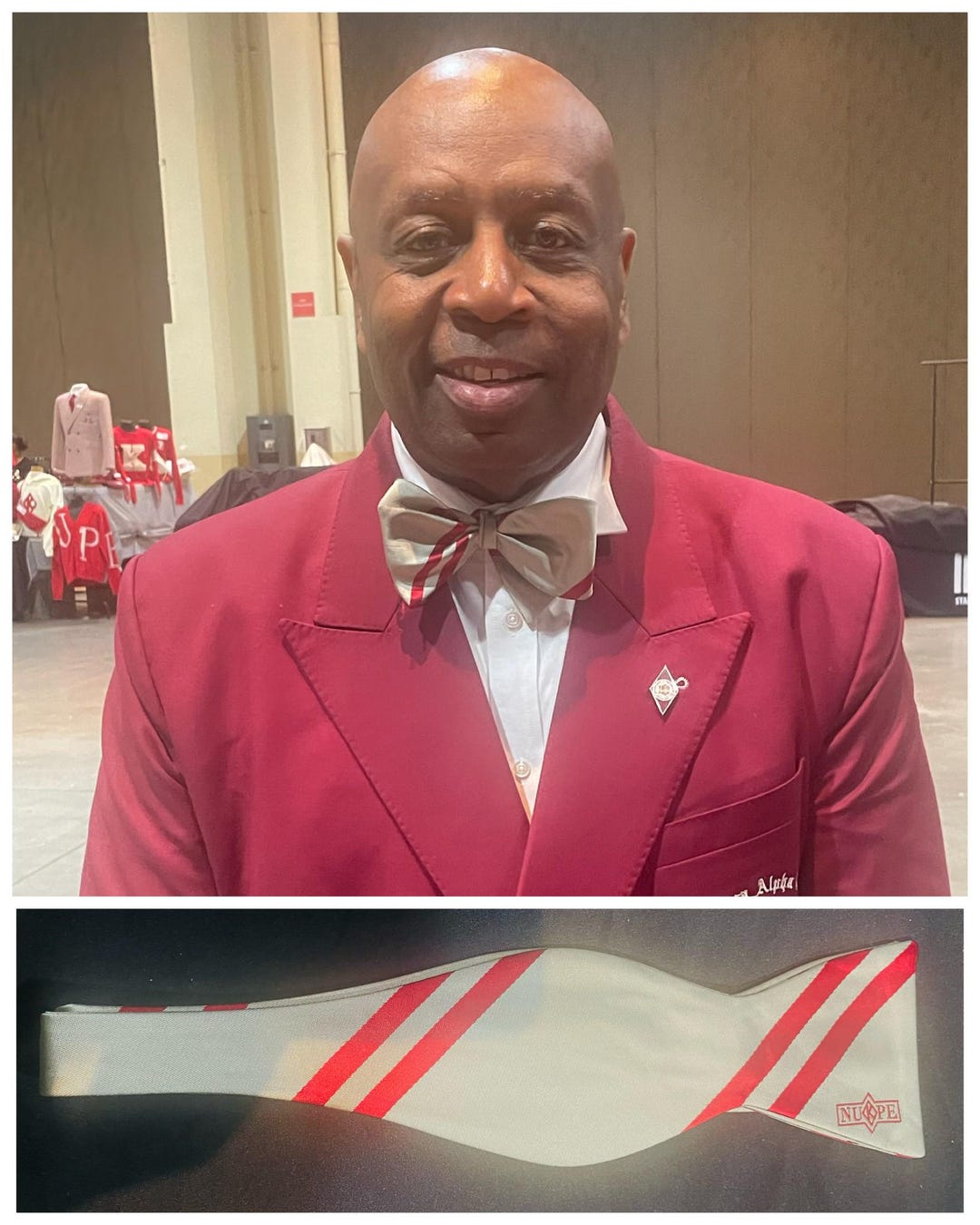 Gray With Red Strip NUPE Self Bow Tie - Etsy