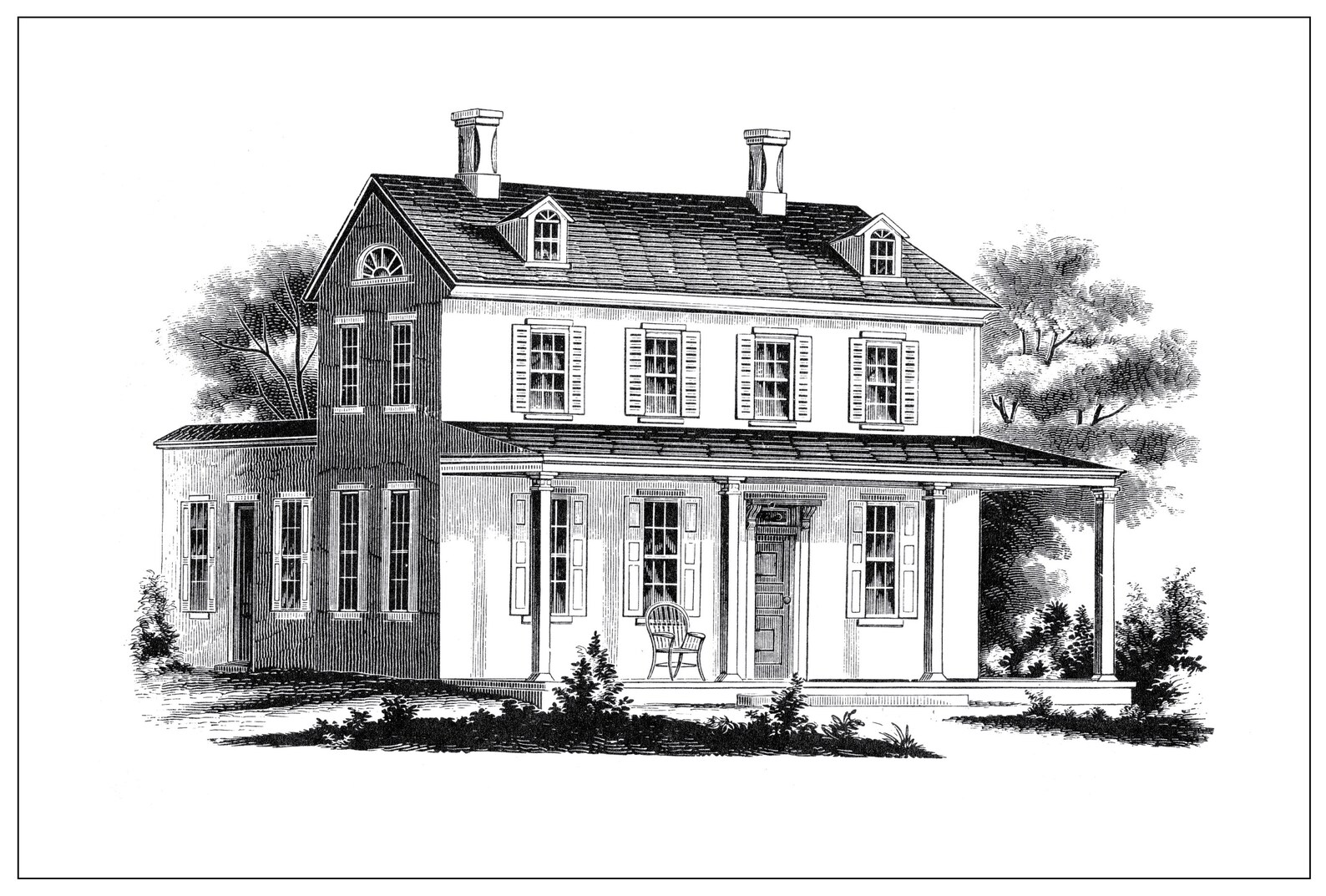 Colonial House Engraving Print - Etsy
