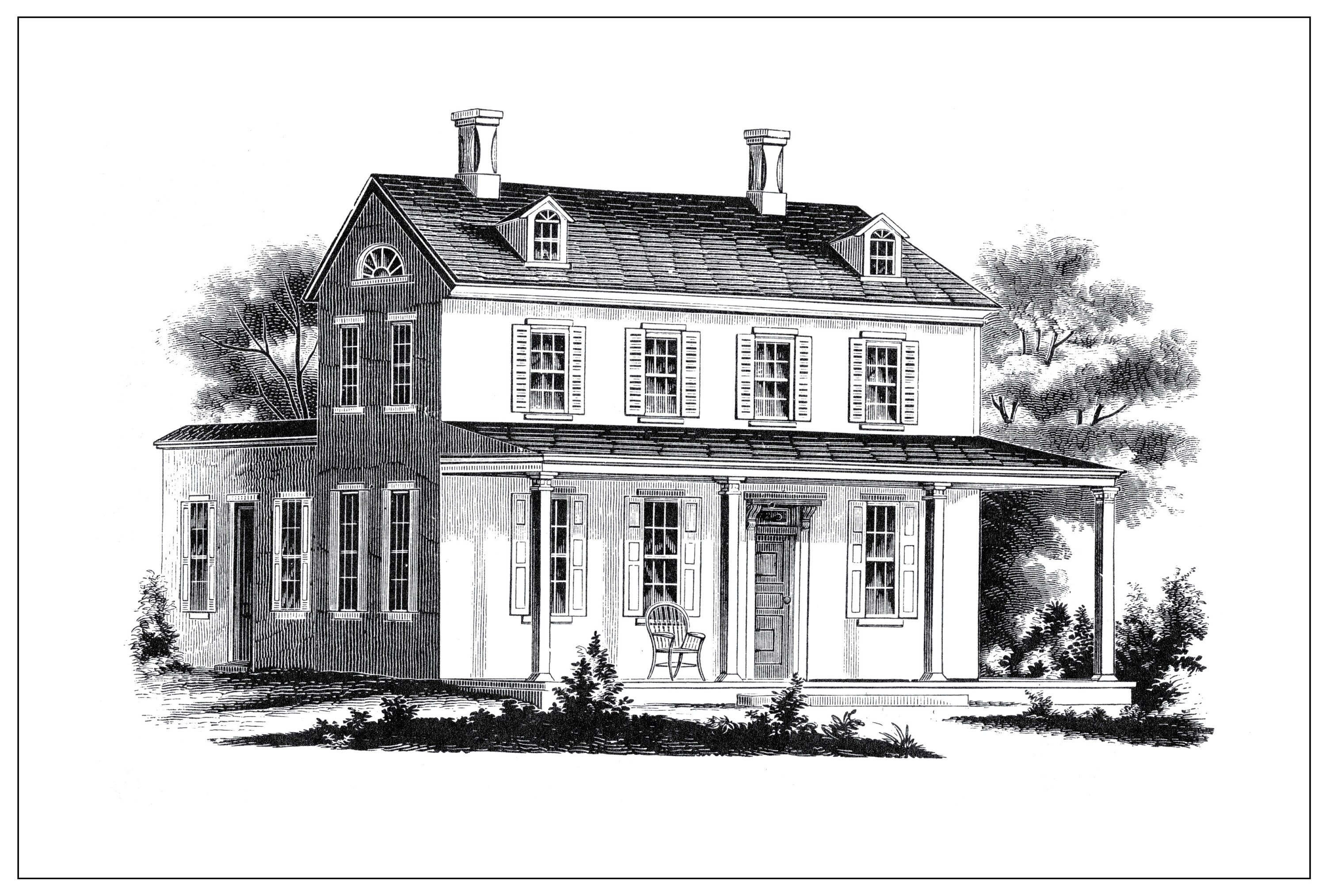 Colonial House Engraving Print - Etsy
