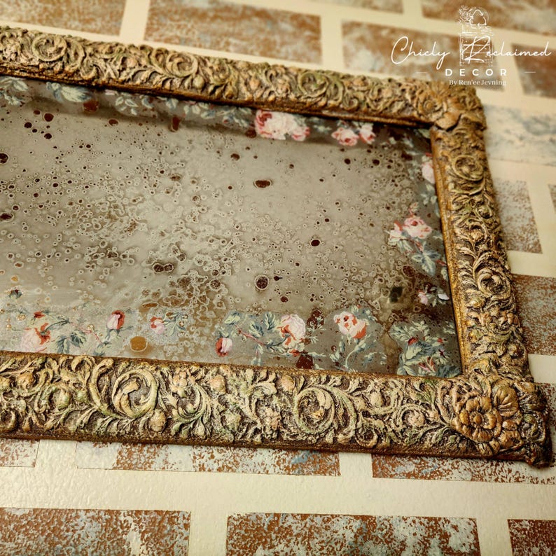 French Country Faux Mercury Glass Mirror, Roses, Ornate Framed Wall ...