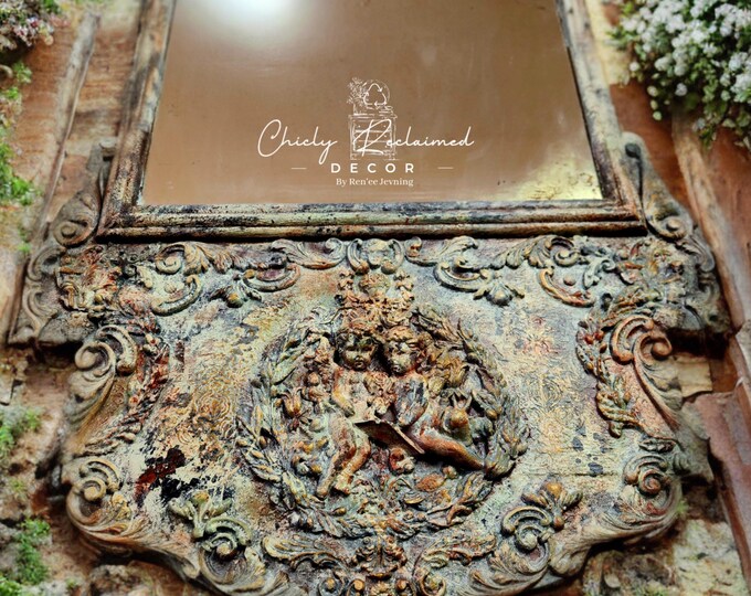 Antiqued Wall Mirror, Ornate Angel & Cherub Religious Art, Mossy ...