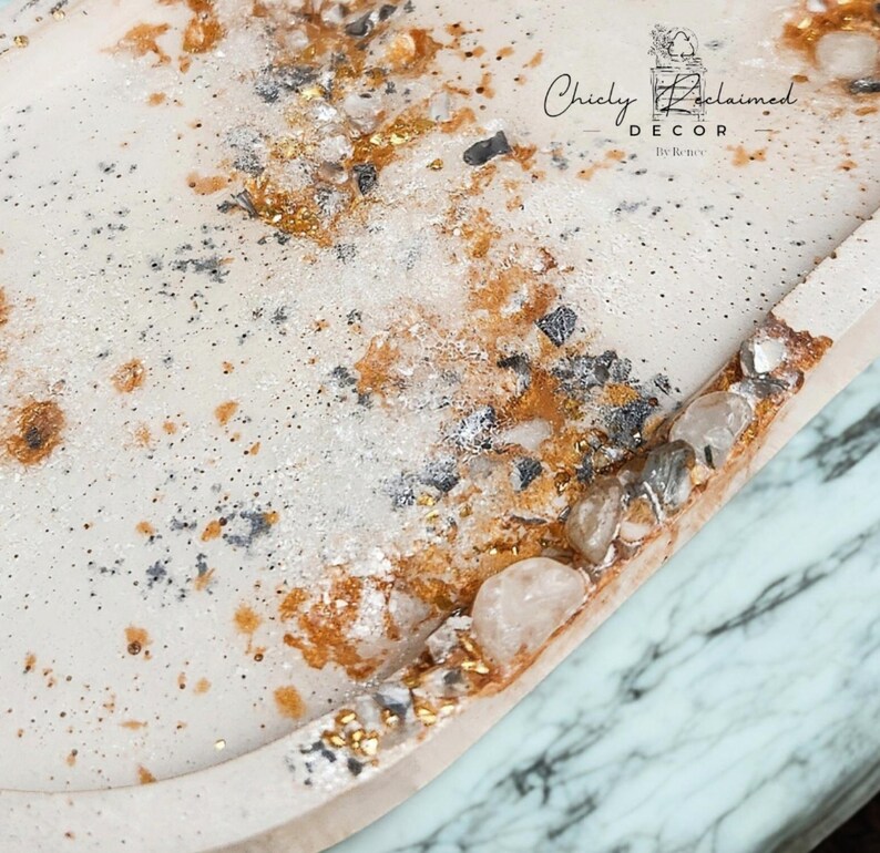 Oval Decorative Tray With Real Quartz Stone, White and Gold Druzy ...