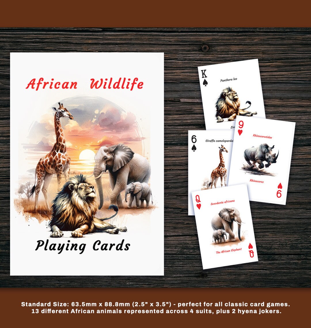 African Wildlife Playing Cards - Set of 52 Playing Cards + Jokers - Etsy