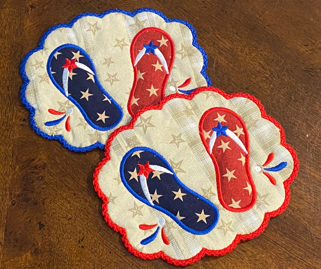 Patriotic Mug Rugs, Flip Flops, 4th of July, Coasters, Independence Day ...